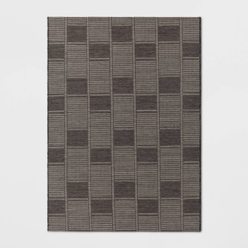 5'x7' Checkered Bricks Rectangular Woven Outdoor Area Rug Charcoal Gray ...