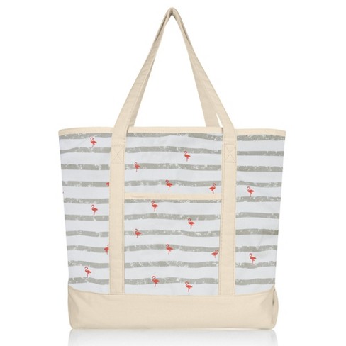 Dalix 22" Cotton Canvas Tote Bag (zippered Top) In Gray-flamingo : Target