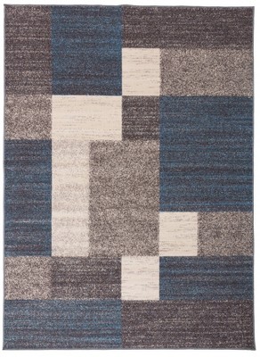 World Rug Gallery Modern Boxes Design Non-slip (non-skid) Blue 5'3" X 7 ...