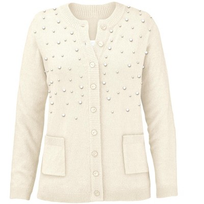 Collections Etc Pearl Trimmed Button Front Cardigan Sweater Medium ...