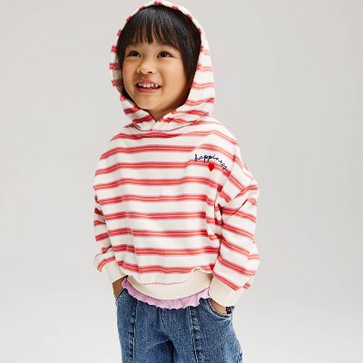 Toddler Girls' Striped Happiness Hooded Sweatshirt - Cat & Jack™ White ...