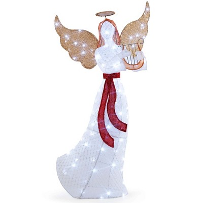 Costway 5 Ft Pre-lit Christmas Angel 3d Glittered Decoration With Halo ...