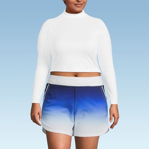 Lands' End Women's Plus Size Long Sleeve Sleeve Mock Neck Cropped Upf ...