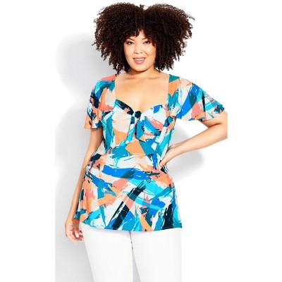 Avenue Women's Plus Size Kata Print Top - 22/24, Brushstroke : Target