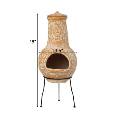 Vintiquewise Outdoor Clay Chiminea Fireplace Sun Design Wood Burning ...