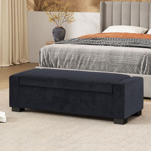 50 Inch Ottoman Bench In Textured Fabric, Rectangular Design With ...
