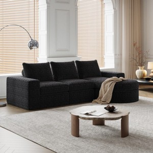 Modern Curved Black Chenille Sectional Sofa with Chaise Lounge ...