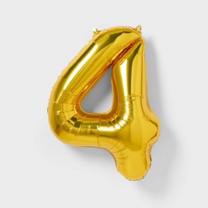 34" Number 4 Foil Balloon - Spritz™: Gold Birthday Decoration, Solid ...