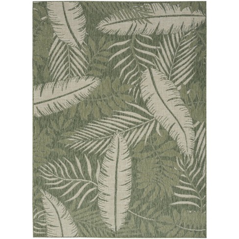 Nourison 4' X 6' Garden Oasis Tropical Leaf Flatweave Indoor Outdoor ...