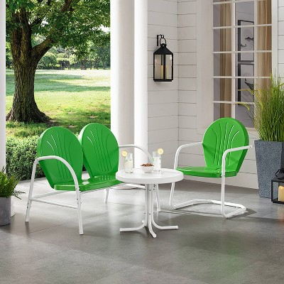 Griffith 3pc Outdoor Conversation Set with Loveseat Chair Accent Table Kelly Green Crosley
