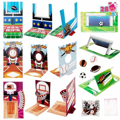 Joyin 28 Packs Sports Game Kids Valentines Cards And Erasers-classroom ...