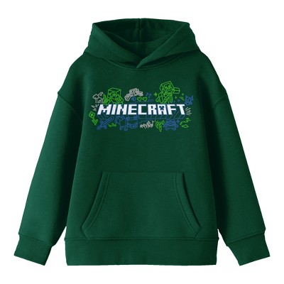 Minecraft Doodle Logo Long Sleeve Forest Green Youth Hooded Sweatshirt ...