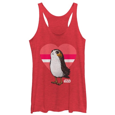 Women's Star Wars The Last Jedi Valentine Porg Striped Heart Racerback ...