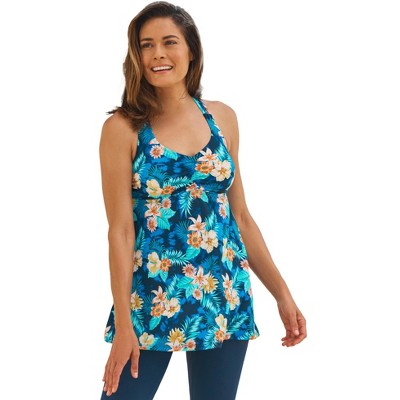 Swim 365 Women's Plus Size Longer Length Braided Tankini Top - 34, Blue ...