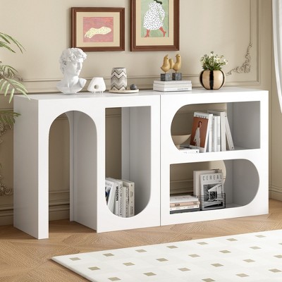 Xiyuyeu Modular Console Table With Rectangular Exterior And Curved ...