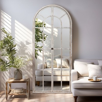 Neutypechic Arched Wood Frame Window Pane Mirror Decorative Full Length ...