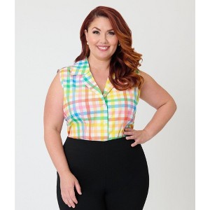 Unique Vintage Women's Plus Size Notched Collar Cotton Blouse : Target