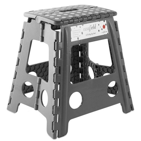 Casafield 16" Folding Step Stool With Handle - Gray, Collapsible Foot ...