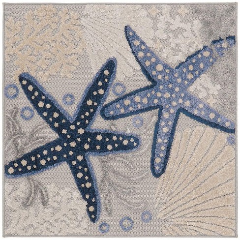 Nourison Aloha Ocean Starfish Indoor/outdoor Square Rug Blue Grey 3' X ...