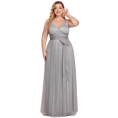 Double V Neck Tulle Bridesmaid Dresses, Grey,18 : Target
