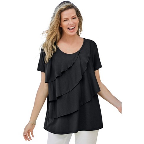 Woman Within Women's Plus Size Ruffle Tee - 4x, Black : Target