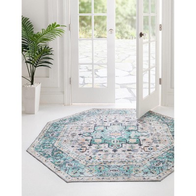 Unique Loom 5' 0 X 5' 0 Yara Sunil Machine Washable Aqua Green Area Rug ...
