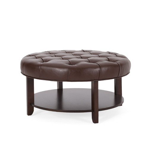 Nicbex Modern 32" Round Storage Ottoman Leather Footstools With Button ...