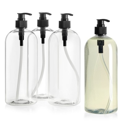 Okuna Outpost 4 Pack Large Plastic Bottles With Black Pumps For Shampoo ...
