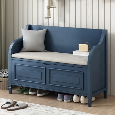 42" Rustic Solid Wood Entryway Multipurpose Storage Bench With Safety ...