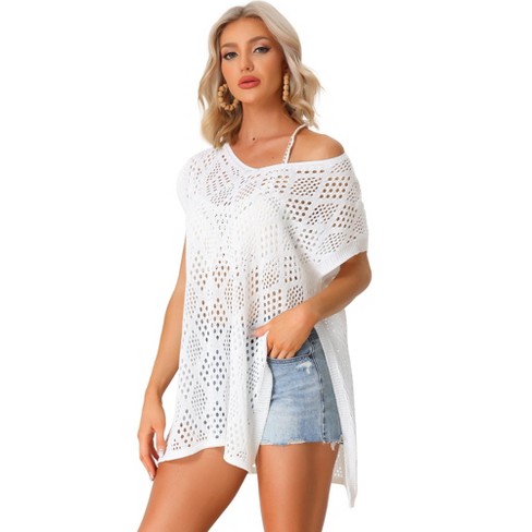 Allegra K Women's Casual Swim Bikini Beach Mesh Summer Crochet Cover-up ...