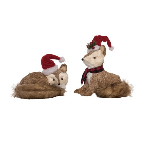 Foam Sisal Fox W/santa Hat Set Of 2 : Target