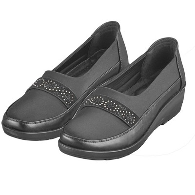 Collections Etc Rhinestone Decorated Stretch Inset Shoes 7 Black Female ...