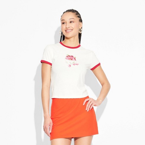Women's Cherry Short Sleeve Graphic Baby T-shirt - White Xxl : Target