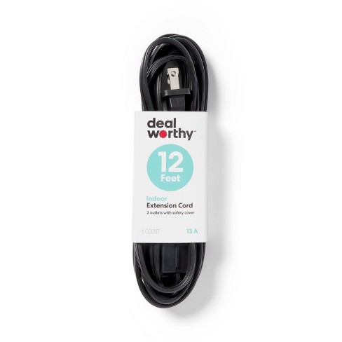 12' 3 Outlet Indoor Extension Cord Black - Dealworthy™: 16 Awg, 13 Amps ...