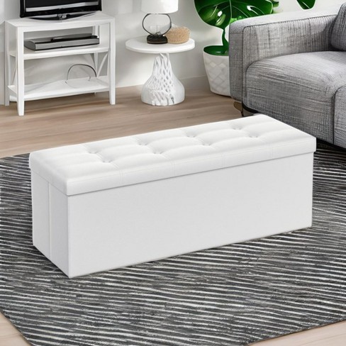 Songmics 43" Storage Ottoman Bench Leather Ottoman With Storage Hold Up ...