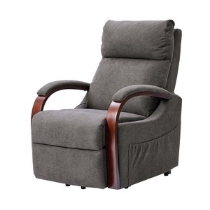 Noemi Upholstered Lift Assist Power Recliner Chair with Wood Arms ...