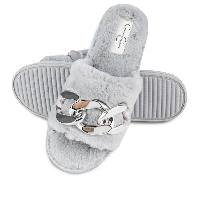 Jessica Simpson Women's Plush Faux Fur Fuzzy Slide On Open Toe Slipper ...