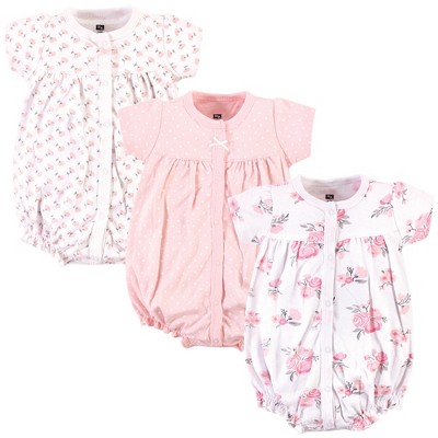 Hudson Baby Infant Girl Cotton Rompers 3pk, Pink Floral, 12-18 Months ...