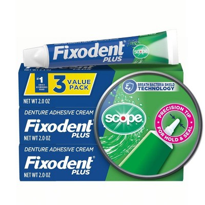 Fixodent Plus Scope Secure Denture Adhesive - 2oz/3pk : Target