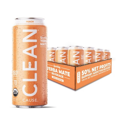 Clean Cause - Peach Organic Sparkling Yerba Mate Tea : Target