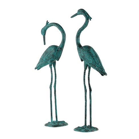 Set Of 2 Aluminum 47" Coastal Cranes Garden Sculpture Green - Olivia ...