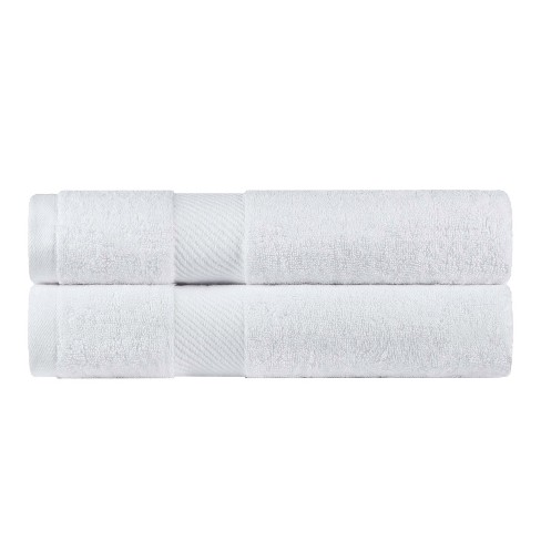 Luxury Cotton Solid Medium Weight Bath Towel Set Of 2, White - Blue ...