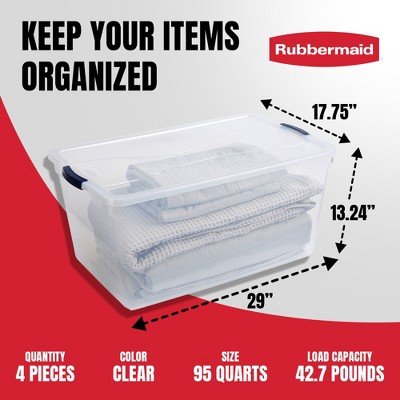Rubbermaid Cleverstore 95 Quart Clear Plastic Storage Container & Lid ...