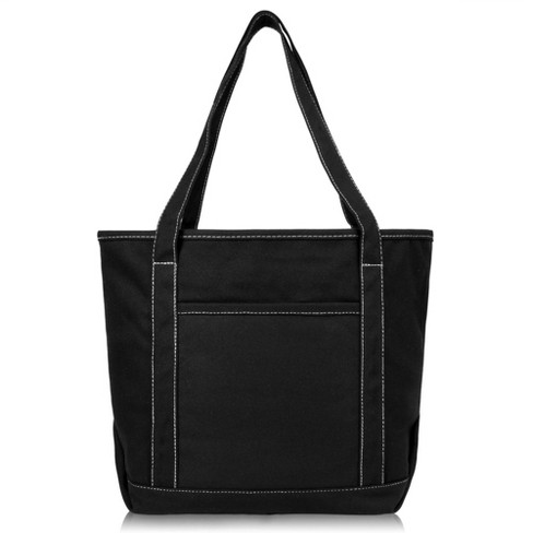 Dalix 20" Solid Color Cotton Canvas Shopping Tote Bag In Black White ...