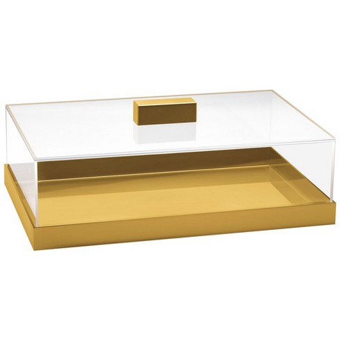 Acrylic Rectangular Cake Stand With Dome | Gold Elegant Serving Trays ...