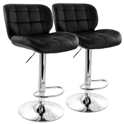 Elama 2 Piece Adjustable Faux Leather Tufted Bar Stool In Black With ...