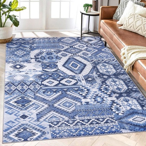 Vintage Area Rug Bohemian Washable Rug Soft Low Pile Rugs For Living ...
