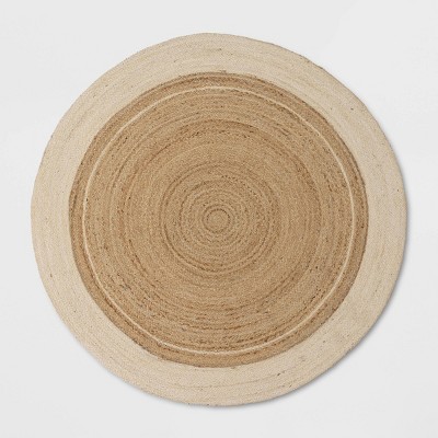 Round 5' Double Stripe Braided Jute Area Rug Charcoal/tan - Hearth ...