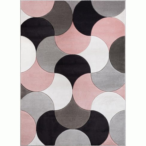 Well Woven Hilda Blush Pink Modern Geometric Circles & Boxes Pattern ...