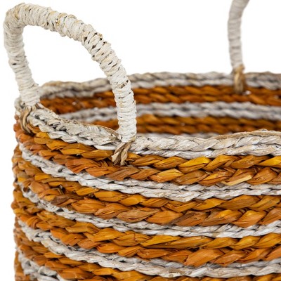 Northlight Set Of 4 Striped Woven Seagrass Round Baskets With Handles ...